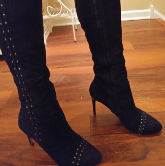 Max Studio | Shoes | Leather Silver Studded Tall Boots | Poshmark